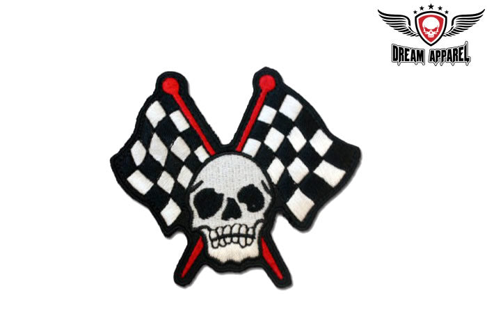 Skull With Two Racing Flags – Rallyleather